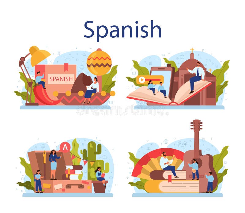 Spanish Learning Concept. Language School Spanish Course Stock Vector ...