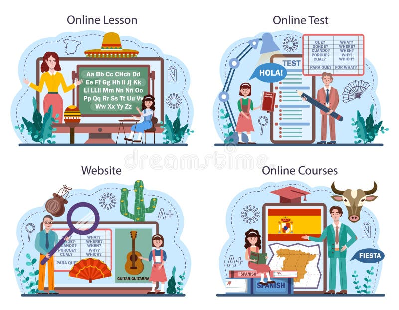 Spanish Learning Online Service or Platform Set. Language School Stock ...