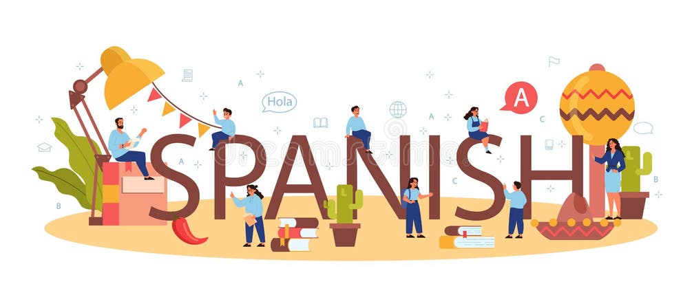 Spanish Learning Typographic Header Concept. Language School Stock ...