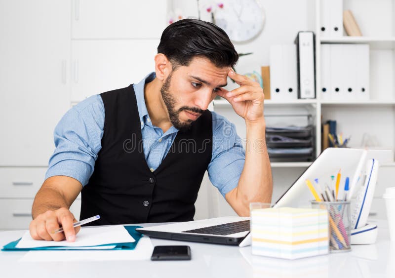 Spanish Male Worker is Having Complicated Issue with Project Stock ...