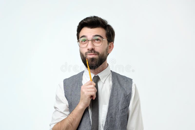 Man is Thinking about Something with Pencil Stock Image - Image of ...