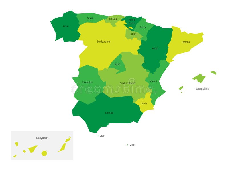 Map of Spain Devided To 17 Administrative Autonomous Communities ...