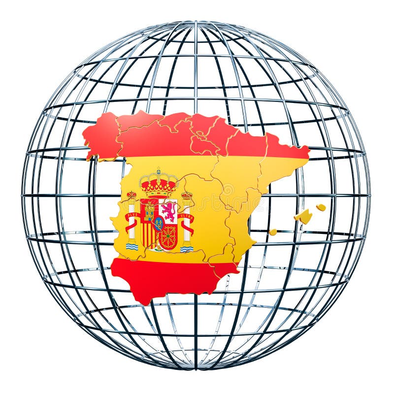 Spanish Map on the Earth Globe. 3D Rendering Stock Illustration ...