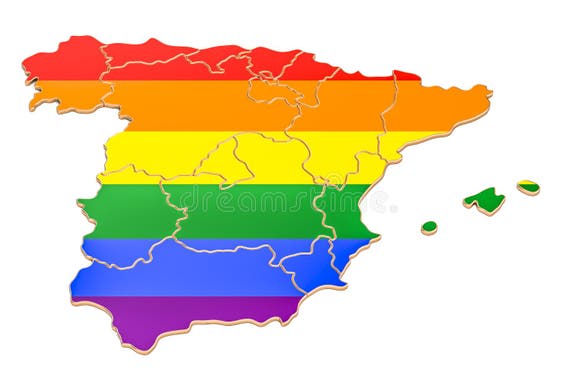 Spanish Map with LGBT Flag, 3D Stock Illustration - Illustration of ...