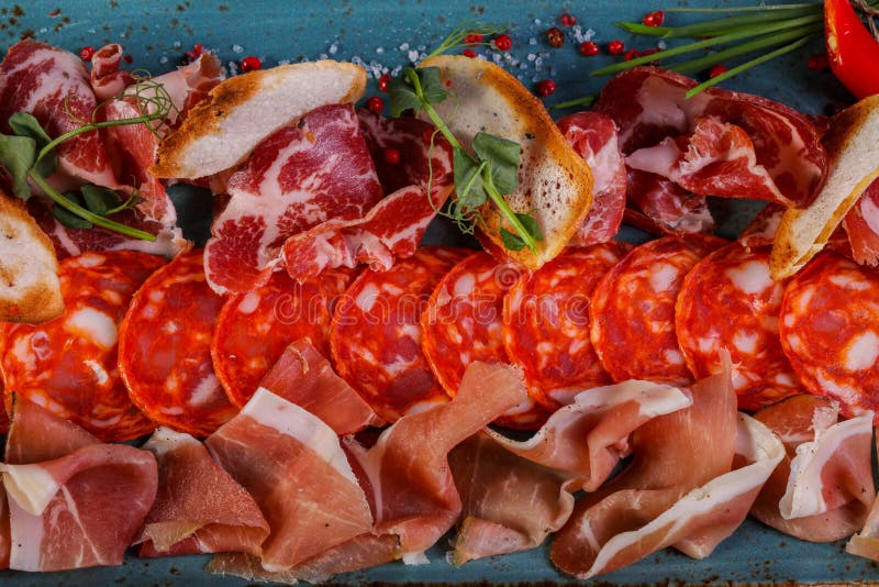Spanish meat plate stock photo. Image of chorizzo, dinner - 124921160