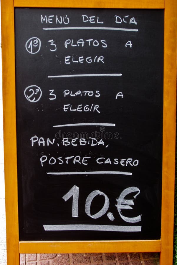 Spanish Menu stock image. Image of pavement, black, restaurant - 35899293