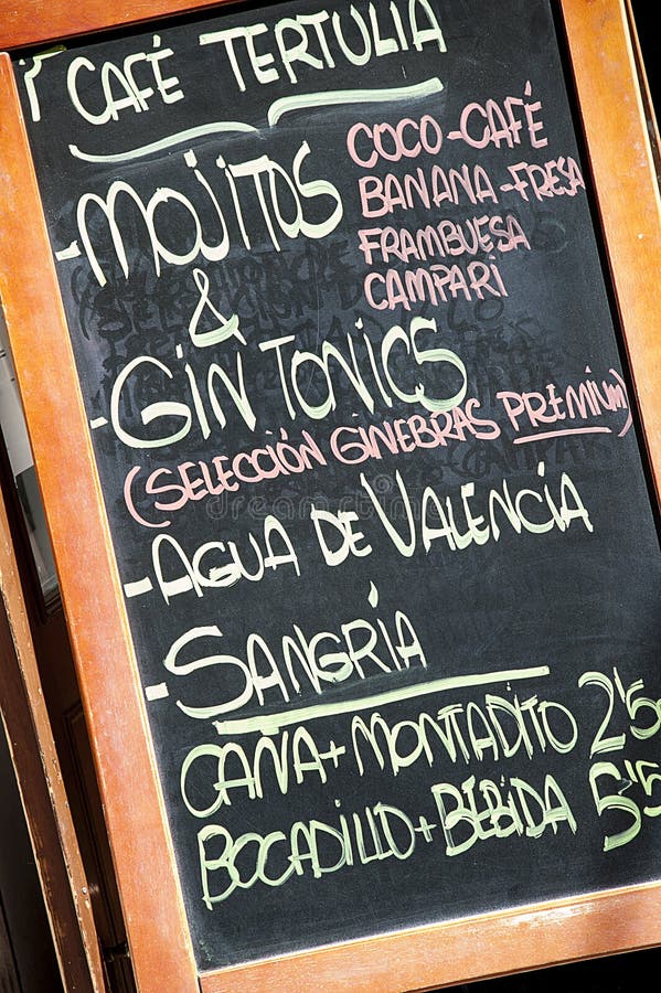 Spanish Menu stock photo. Image of coffee, chalkboard - 27329012