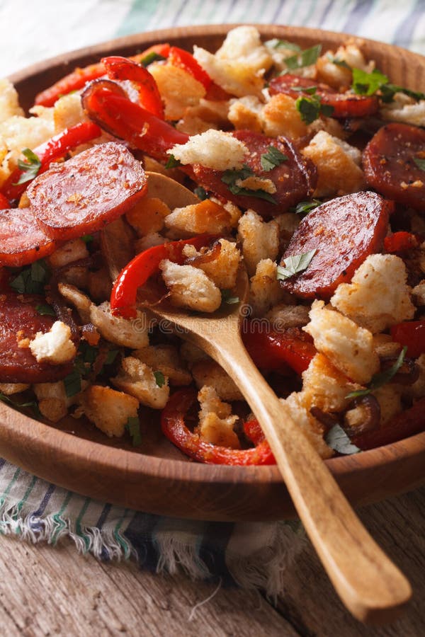 Spanish Migas Close-up on a Plate. Vertical Stock Image - Image of ...