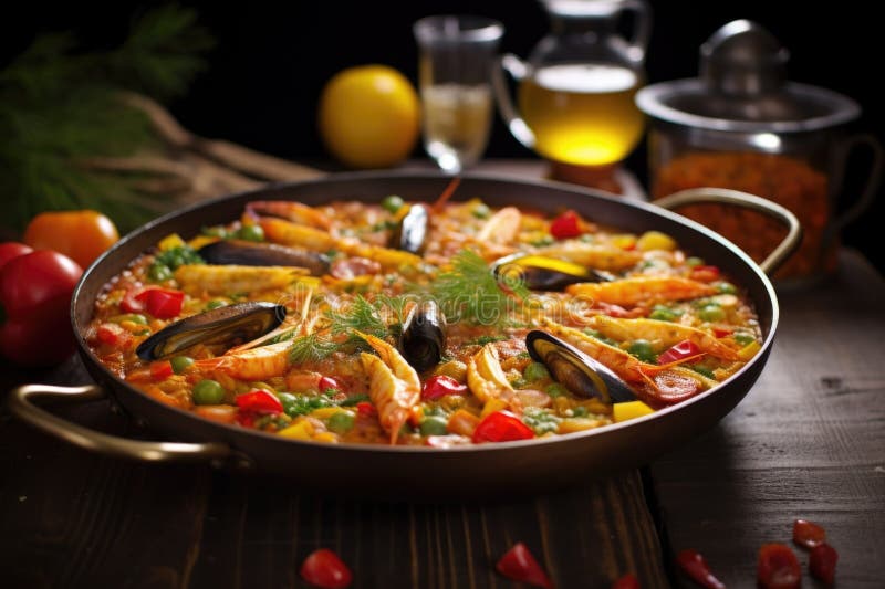 Spanish Paella in a Traditional Flat Pan Stock Image - Image of cooking ...
