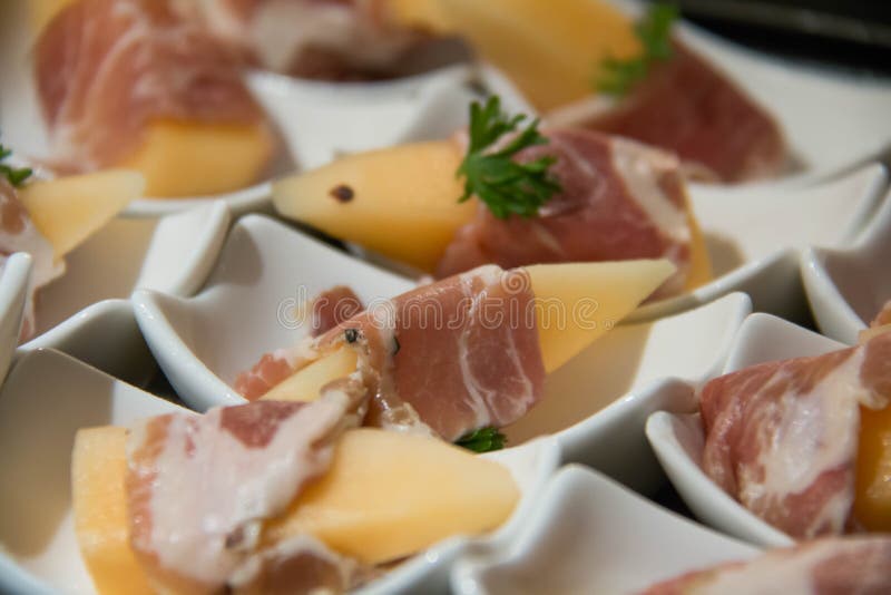 Spanish Parma Ham with Melon. Stock Photo - Image of snack, pork: 94491156