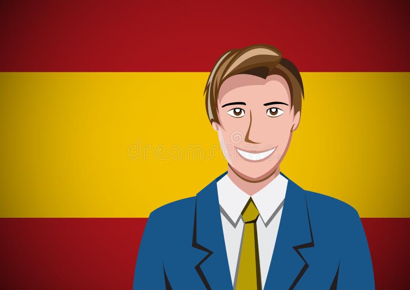 Spanish People, Ahead of the Flag. Portrait of Manager in Flat Design ...