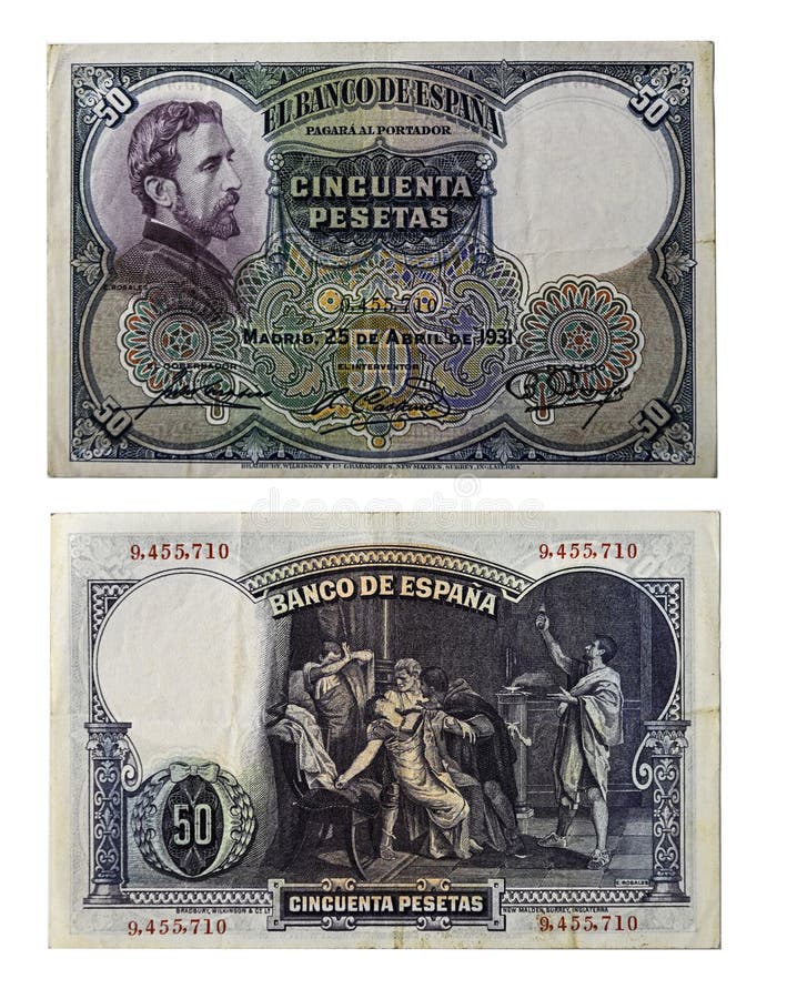 Spanish Peseta - 50 Peseta Banknote from 1931. Stock Image - Image of ...