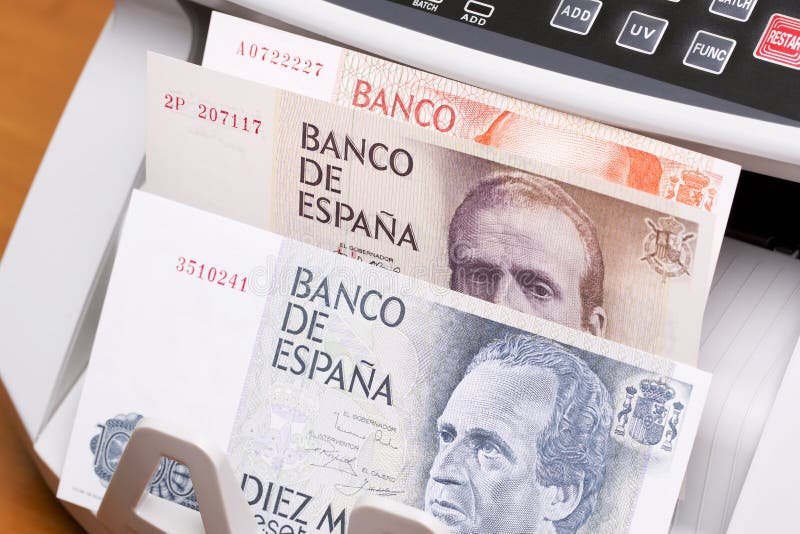 Spanish Peseta in the Counting Machine Stock Image - Image of banknote ...