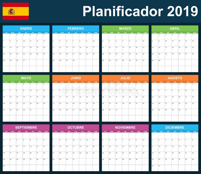 Spanish Planner Blank for 2019. Scheduler, Agenda or Diary Template ...