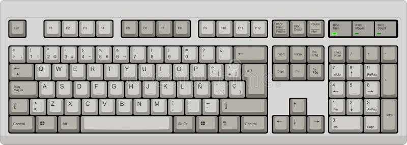 Spanish Qwerty SP Layout Keyboard. Grey Stock Vector - Illustration of ...