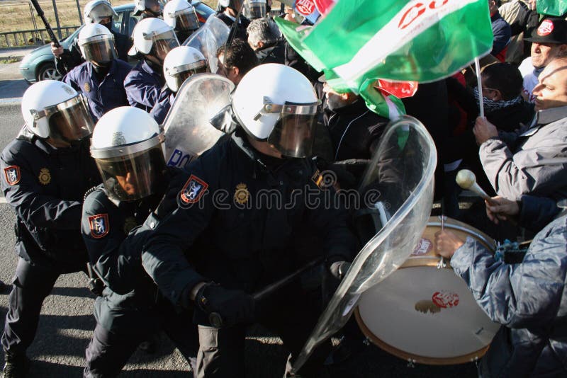 Spanish Riot Police Clash with Protestors Editorial Stock Photo - Image ...