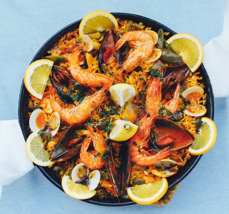 Spanish Seafood Rice Paella, Close Up Stock Image - Image of rice ...