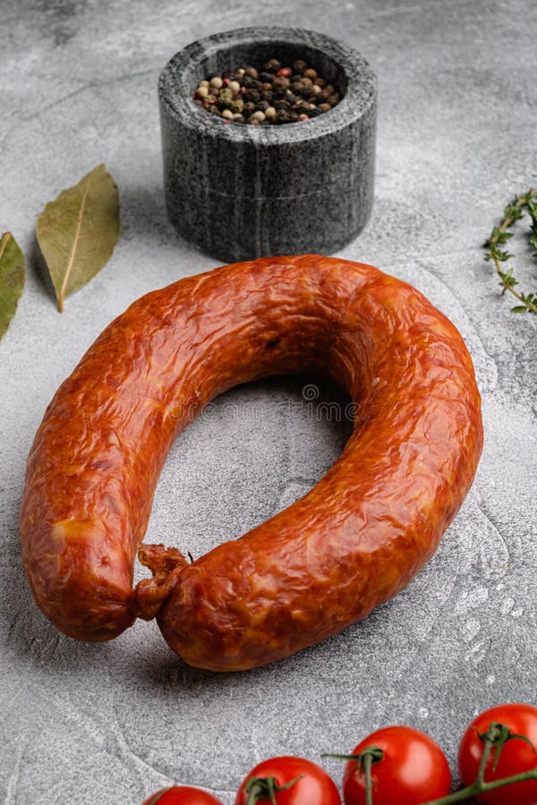 Spanish Smoked Sausage, on Gray Stone Table Background Stock Photo ...