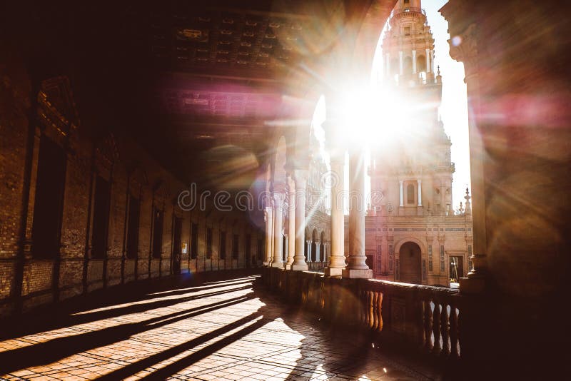 Spanish Square Plaza De Espana in Sevilla at Sunset, Spain Editorial ...
