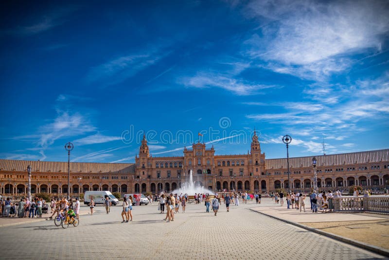 Spanish Square (Plaza De Espana) in Seville at Night Stock Image ...