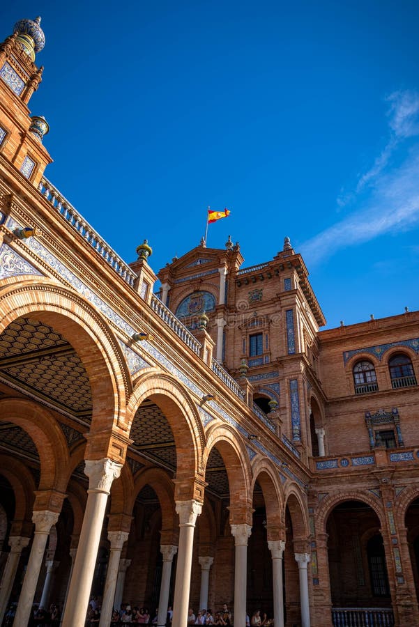 Spanish Square (Plaza De Espana) in Seville at Night Stock Image ...