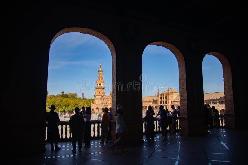 Spanish Square (Plaza De Espana) in Seville at Night Editorial ...