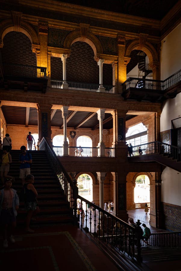 Spanish Square (Plaza De Espana) in Seville at Night Stock Image ...