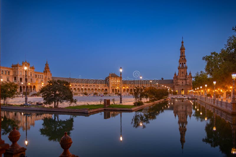 Spanish Square (Plaza De Espana) in Seville at Night Stock Photo ...