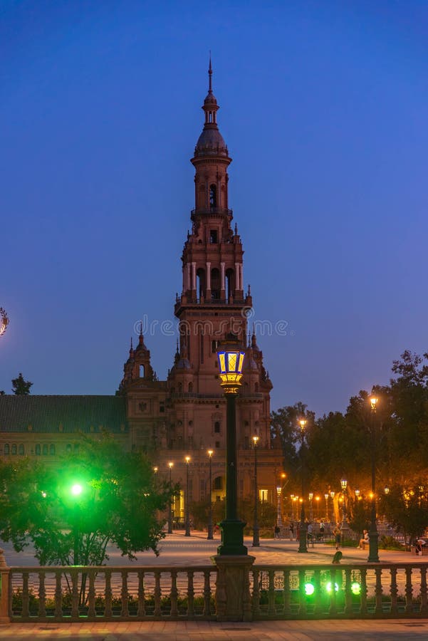 Spanish Square (Plaza De Espana) in Seville at Night Stock Image ...