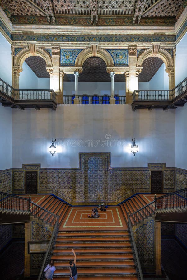 Spanish Square (Plaza De Espana) in Seville at Night Stock Image ...