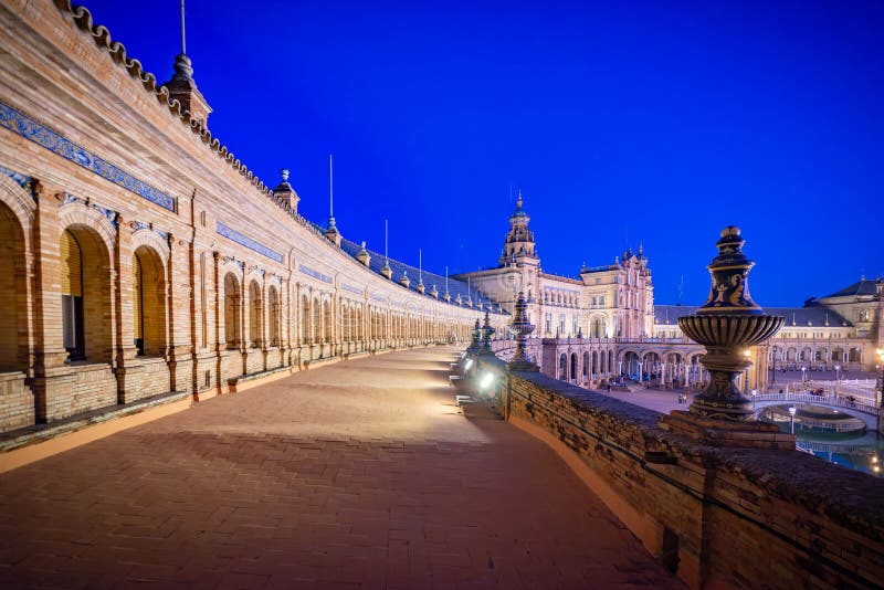Spanish Square (Plaza De Espana) in Seville at Night Stock Image ...