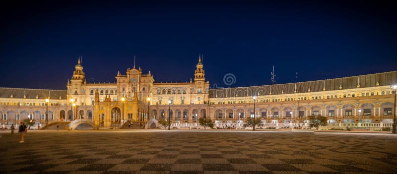 Spanish Square (Plaza De Espana) in Seville at Night Stock Image ...
