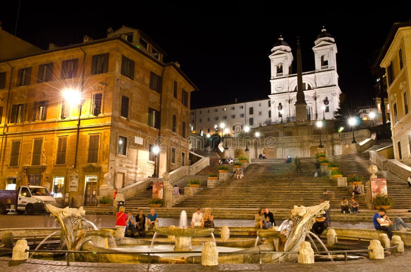 Spanish Steps at night editorial stock image. Image of piazza - 25641074