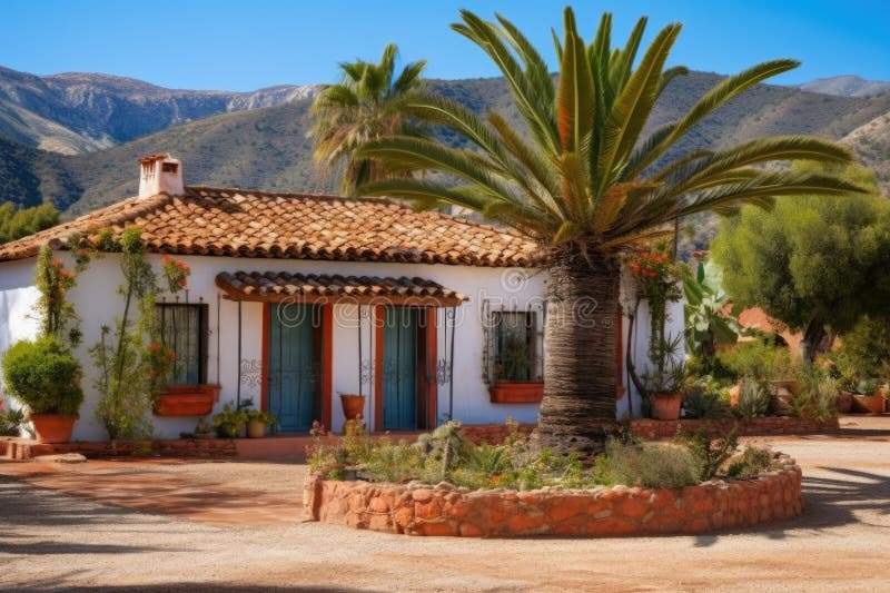 Spanish-style House with a Tiled Staircase Entrance Stock Image - Image ...