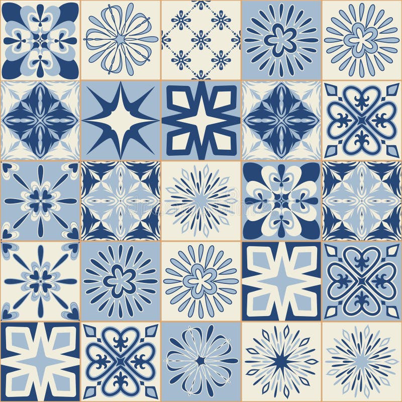 Spanish Style Blue Ceramic Tiles, Classic Symmetrical Pattern for Wall ...
