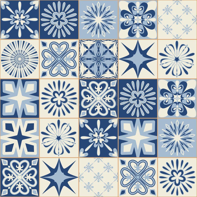 Spanish Style Blue Ceramic Tiles, Classic Symmetrical Pattern for Wall ...