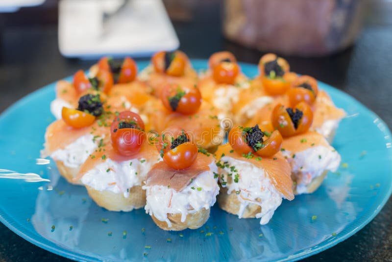 Spanish Tapas, Basque Cuisine, Pintxos Bilbao, Spain. Stock Photo ...