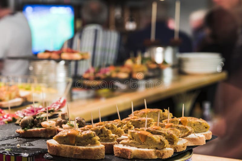 Spanish Tapas Called Pintxos of the Basque Country Stock Image - Image ...