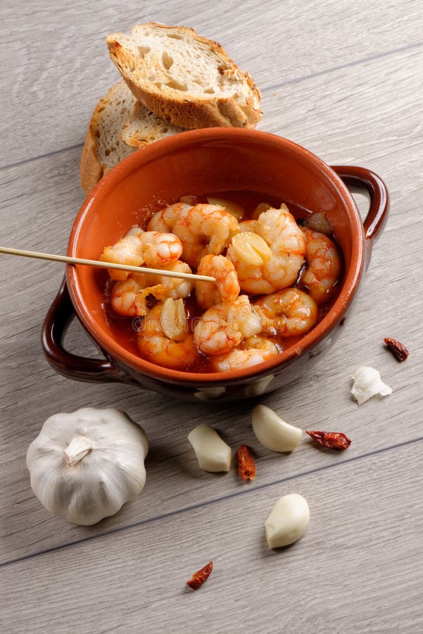 Spanish Tapas Dish, Sizzling Prawns Stock Photo - Image of ...