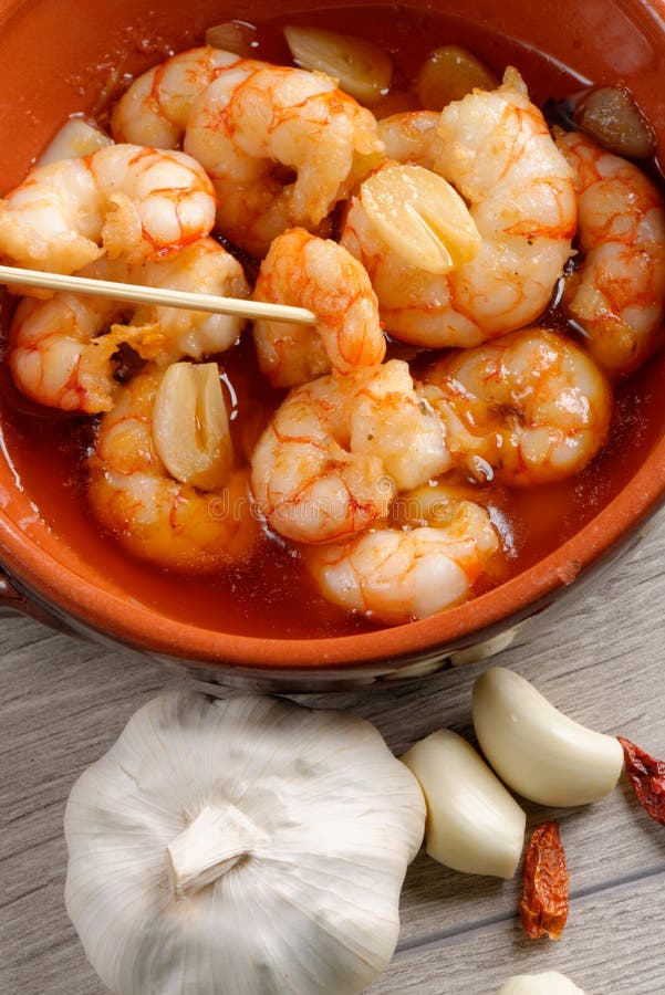 Spanish Tapas Dish, Sizzling Prawns Stock Image - Image of ...
