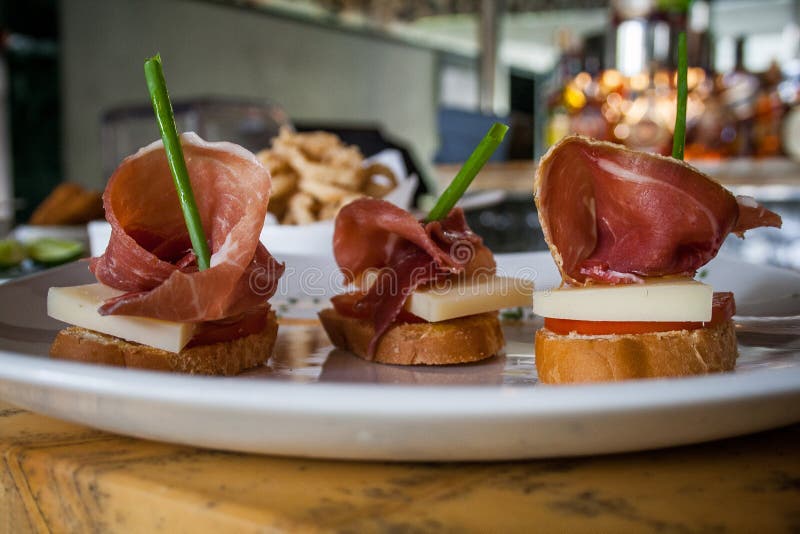 Bar Appetizers Iberic Ham and Cheese Tapas Stock Image - Image of ...