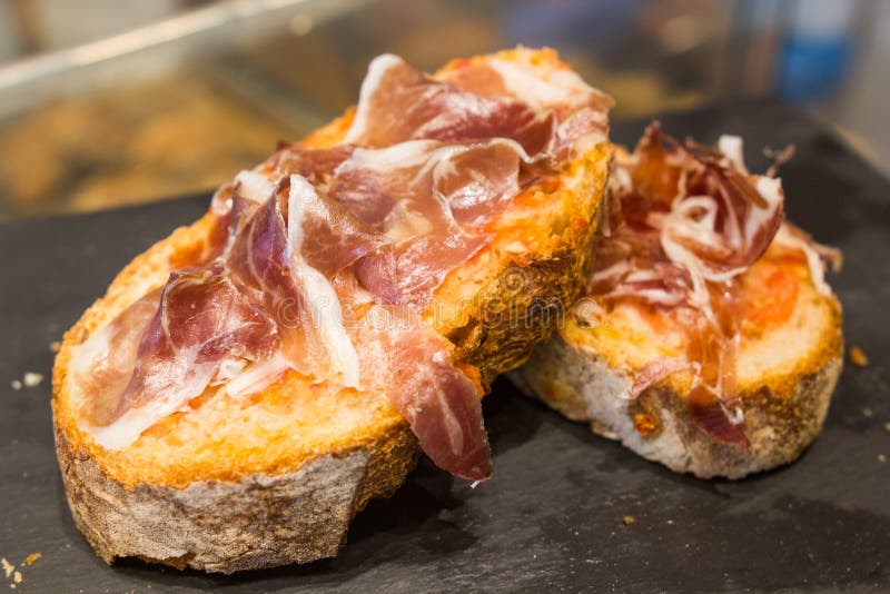 Spanish Tapas Sandwich with Ham Jamon Stock Photo - Image of italian ...