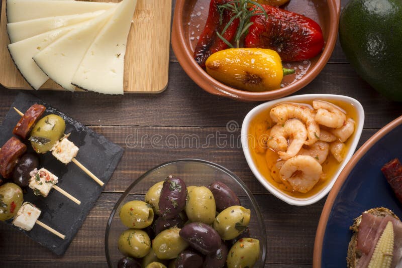 Spanish tapas on table stock photo. Image of pintxos - 105544430