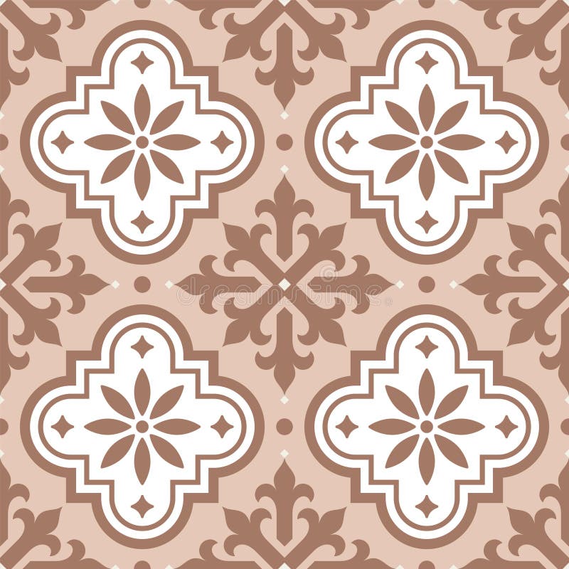 Vector Decorative Tiles Design, Azulejo Seamless Pattern in Mocca Brown ...