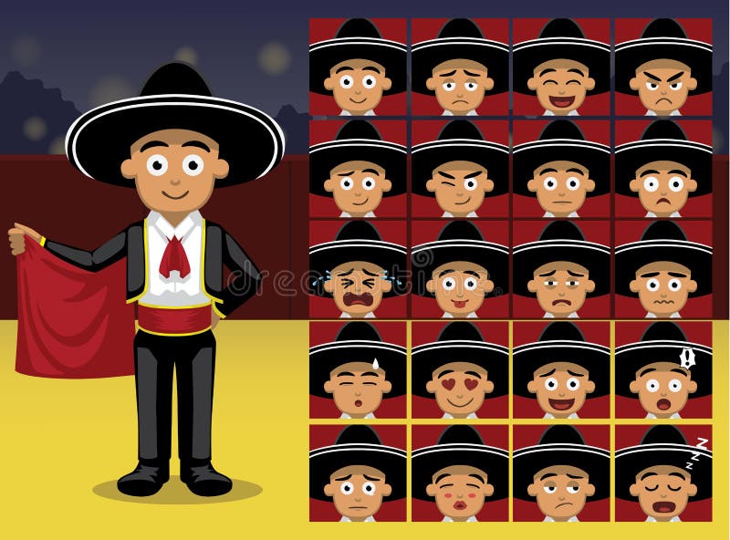 Spanish Traditional Boy Cartoon Emotion Faces Vector Illustration Stock ...