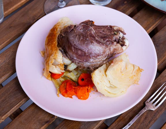 Spanish Traditional Dish - Pork Cheeks with Cabbage Stock Image - Image ...