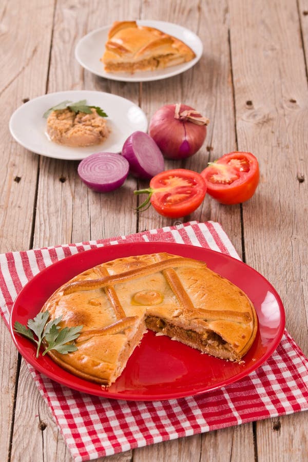 Spanish tuna pie. stock image. Image of cuisine, garlic - 125477441