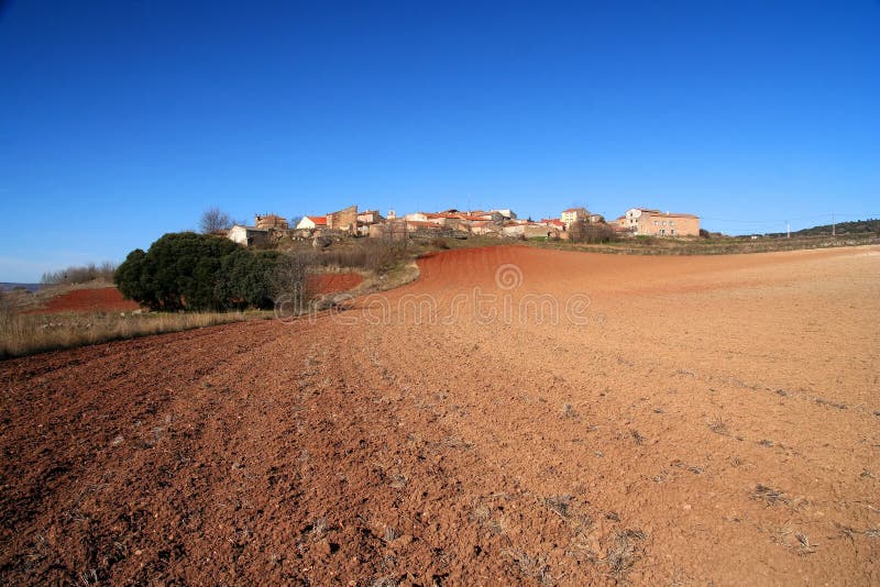 Spanish Village and a Field Stock Photo - Image of farmland, field ...