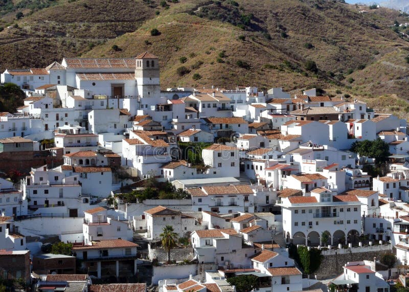 Colorful Spanish Pueblo on Hillside Stock Photo - Image of spanish ...