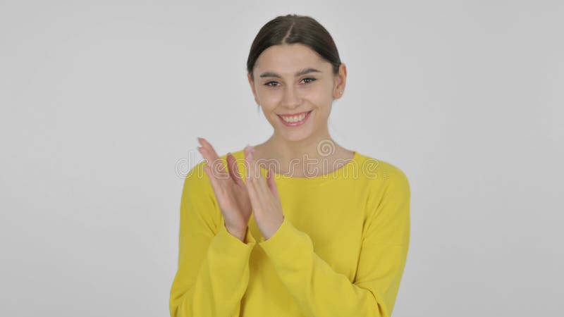 Spanish Woman Clapping, Applauding on White Background Stock Footage ...